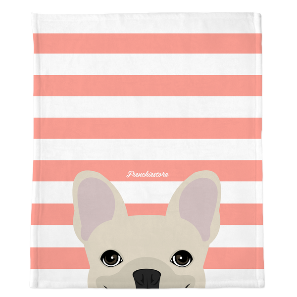 Cream French Bulldog on Peach Stripes | Frenchie Blanket